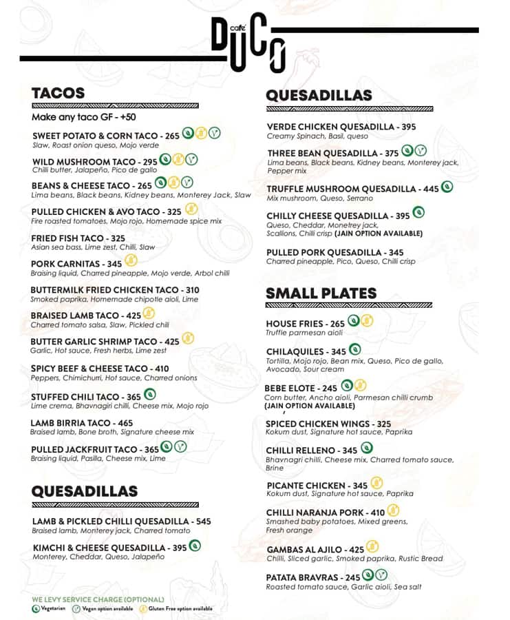 Menu of Cafe Duco, Gariahat, Kolkata