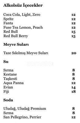 Menu at Raffles Patisserie, Istanbul