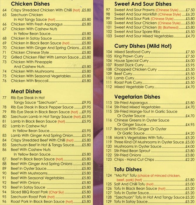 Menu at Golden Bird restaurant, London, 379 Mile End Rd