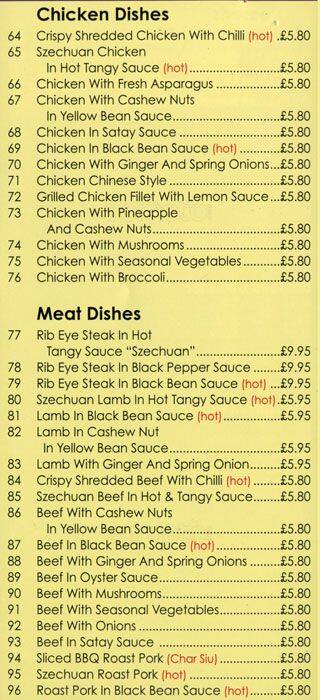 Menu at Golden Bird restaurant, London, 379 Mile End Rd