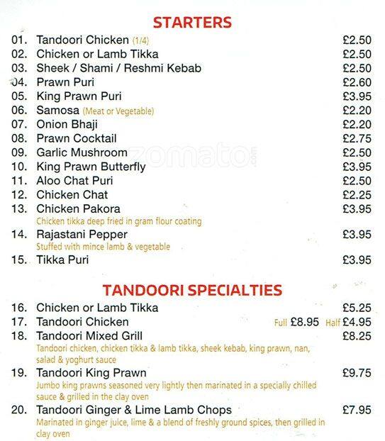 Menu at Tasty Bites restaurant, Upminster, 50 Corbets Tey Rd