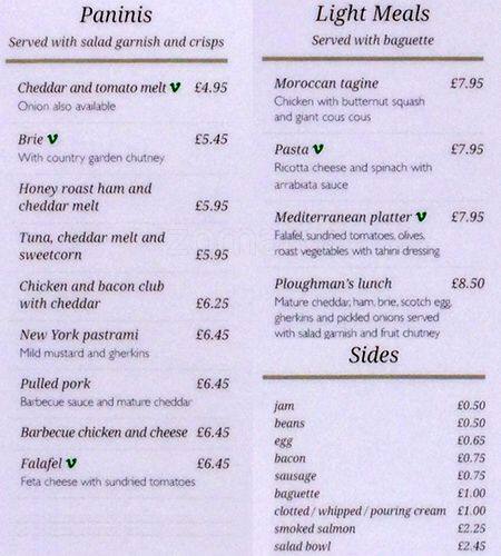 Menu at The Vienna Coffee House, Manchester