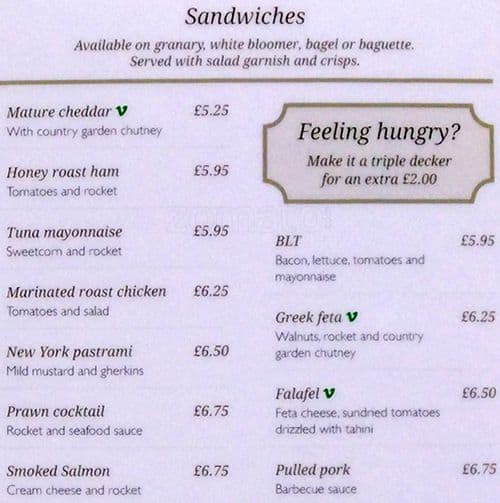 Menu at The Vienna Coffee House, Manchester