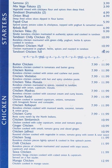 Menu at Aruna Indian Cuisine cafe, Auckland