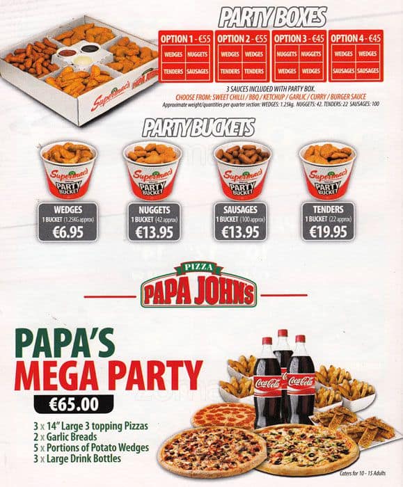 Menu at Supermac's & Papa John's fast food, Dublin, 45-46 O'Connell ...