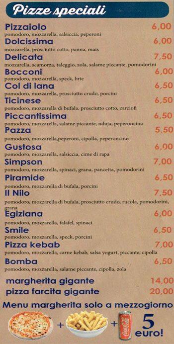 Menu da Il Nilo pizzeria, Milano