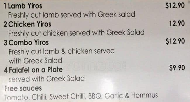 Menu at Five Star Yiros and Spud fast food, Adelaide