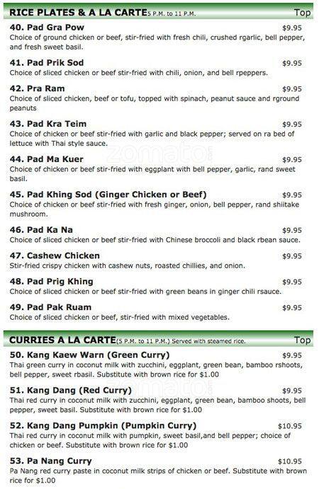 Menu at Bang San restaurant, San Francisco