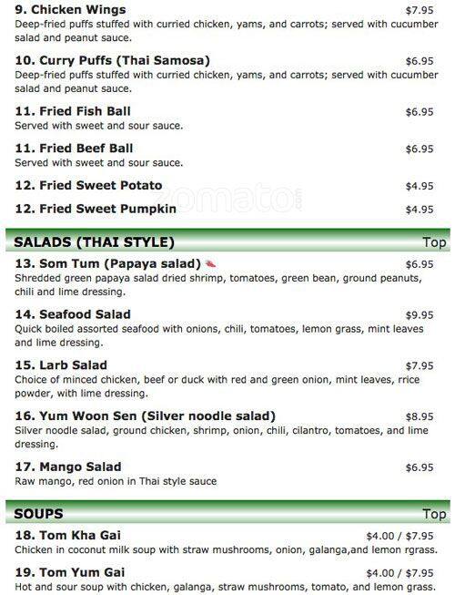 Menu at Bang San restaurant, San Francisco