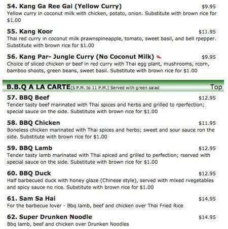 Menu at Bang San restaurant, San Francisco