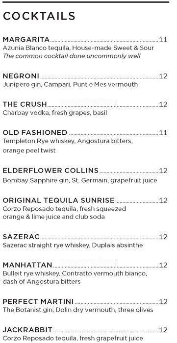 Menu at R+D Kitchen restaurant, Yountville