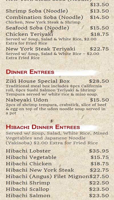 Menu at Ziki Japanese Steakhouse - Annapolis, Annapolis, Towne Centre ...