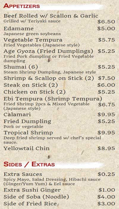 Menu at Ziki Japanese Steakhouse - Annapolis, Annapolis, Towne Centre ...