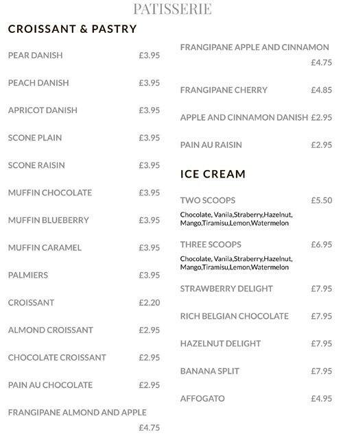 Menu at Grand Caffe Concerto Knightsbridge cafe, London, 239 Brompton Rd