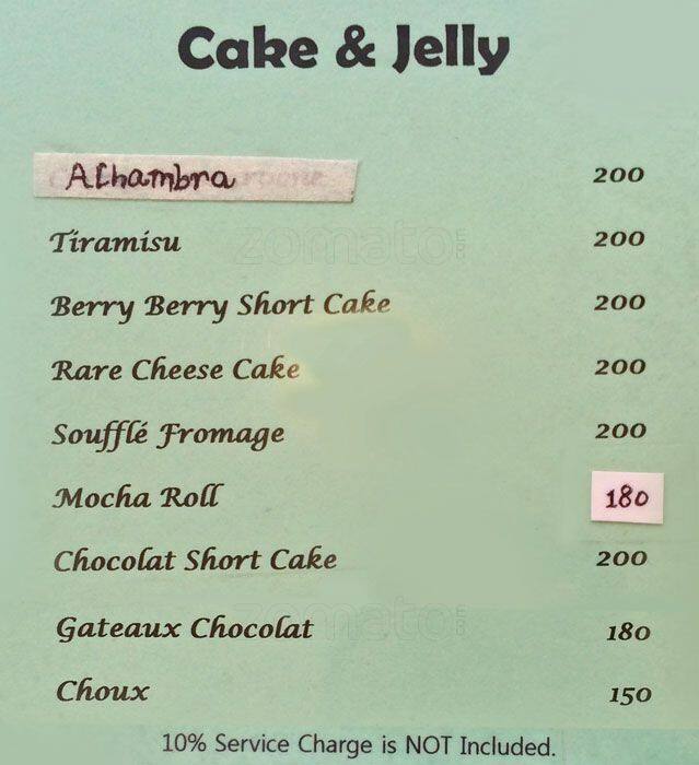 Menu at Lady Jane cafe, Cebu City