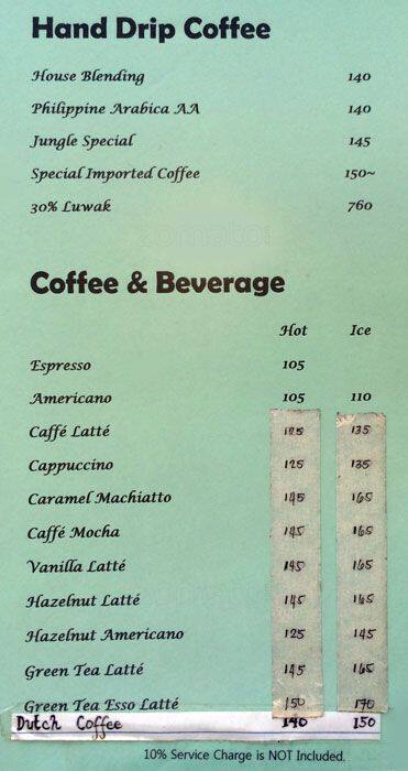 Menu at Lady Jane cafe, Cebu City