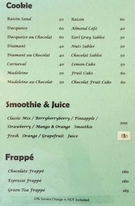 Menu at Lady Jane cafe, Cebu City