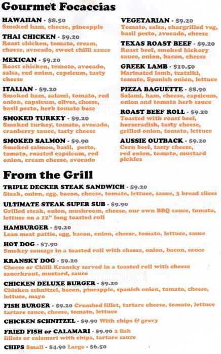 Menu at the spinning fork cafe, Largs Bay