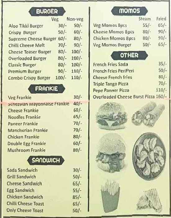 Menu of Burger Zone, Near Andheri East Station, Mumbai