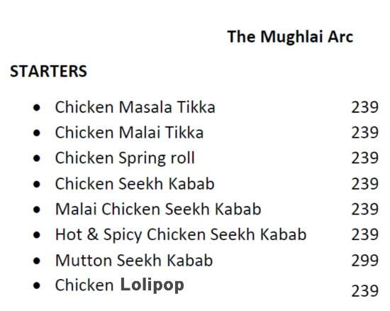 Menu of The Mughlai Arc, Sector 15, Noida
