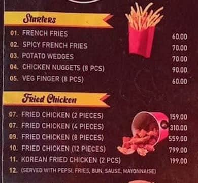 Menu of Burger Heist, Palayam, Trivandrum
