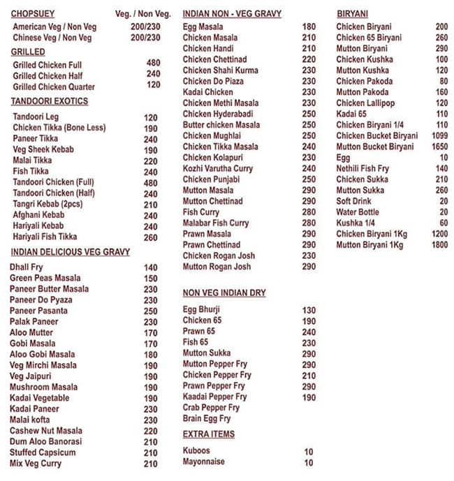 Menu of Thambi Biryani Kadai, Katpadi, Vellore