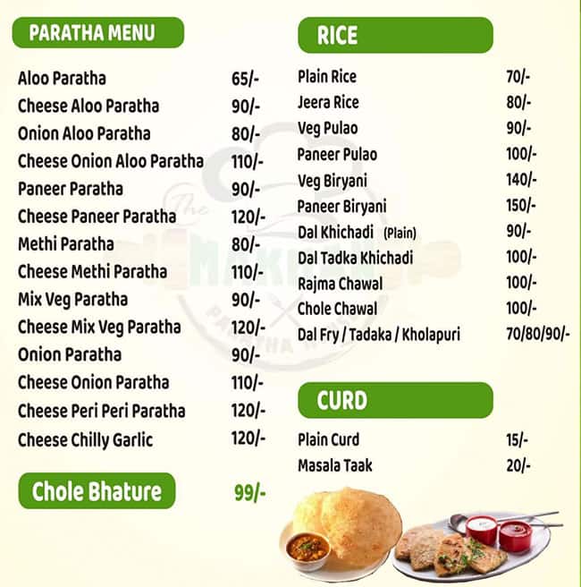 Menu of The Makhan Paratha House, Sinhgad Road, Pune