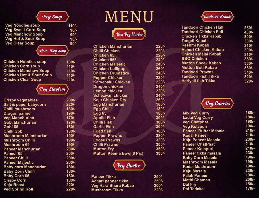 Menu of Dhashami Grand, Vanasthalipuram, Hyderabad