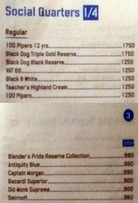 Menu at Aerocity SOCIAL, New Delhi