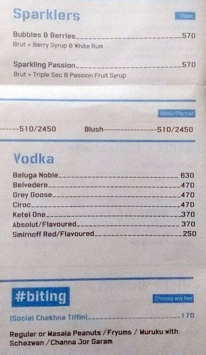 Menu at Aerocity SOCIAL, New Delhi