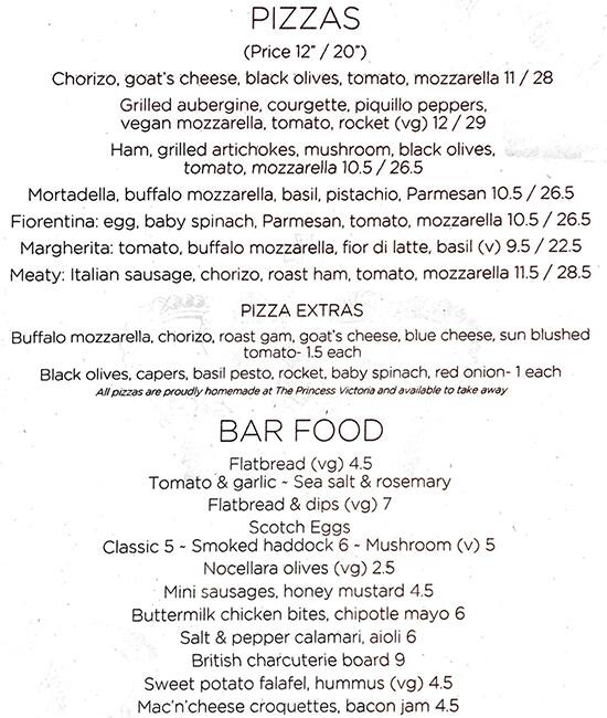 Menu at Princess Victoria pub & bar, London, Shepherd's Bush 217 ...