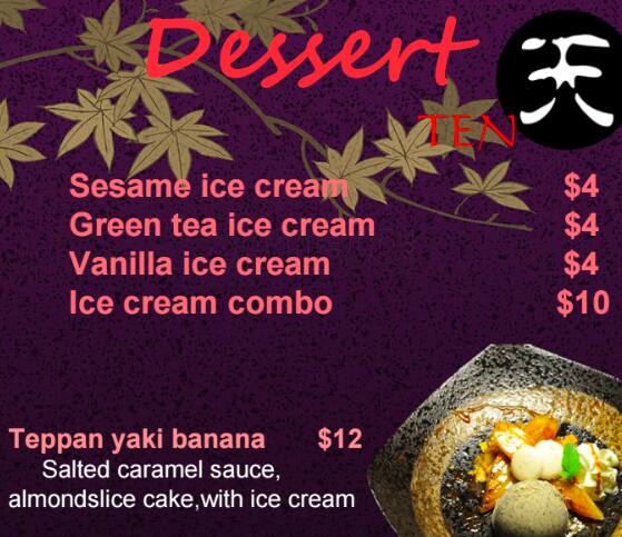 Carta del restaurante Ten Japanese Teppanyaki, Auckland