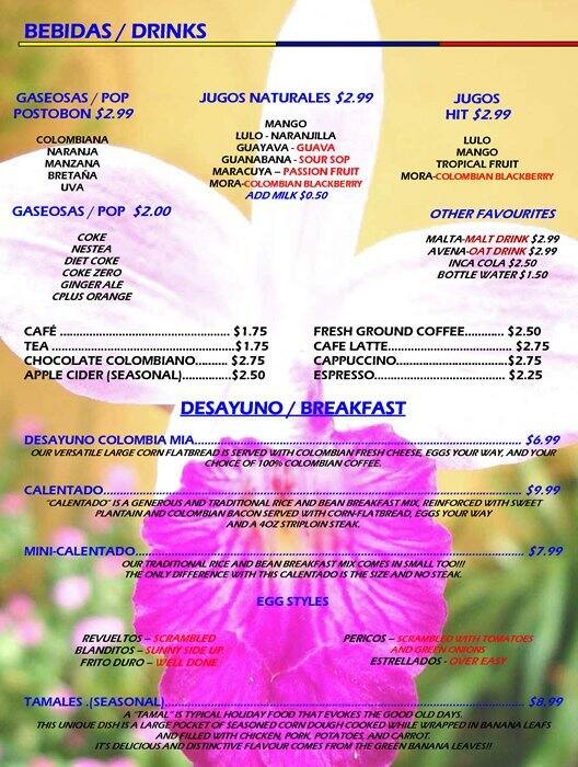 Colombia Mia Menu, Menu for Colombia Mia, Mississauga, Toronto ...