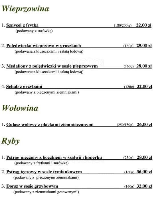 Menu at Willa Sadyba Restauracja restaurant, Szczecin