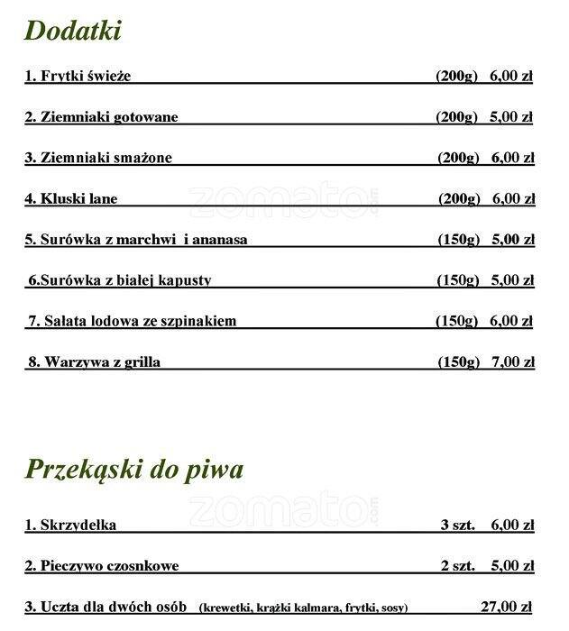 Menu at Willa Sadyba Restauracja restaurant, Szczecin