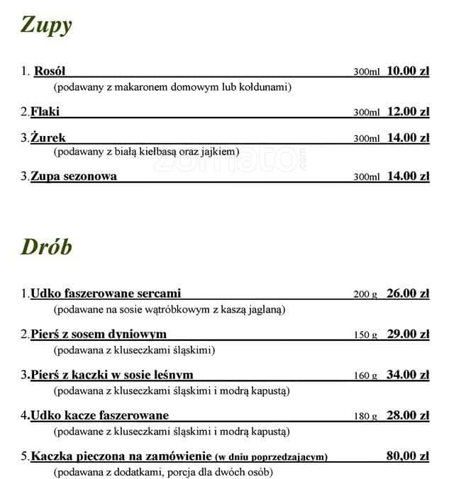 Menu at Willa Sadyba Restauracja restaurant, Szczecin