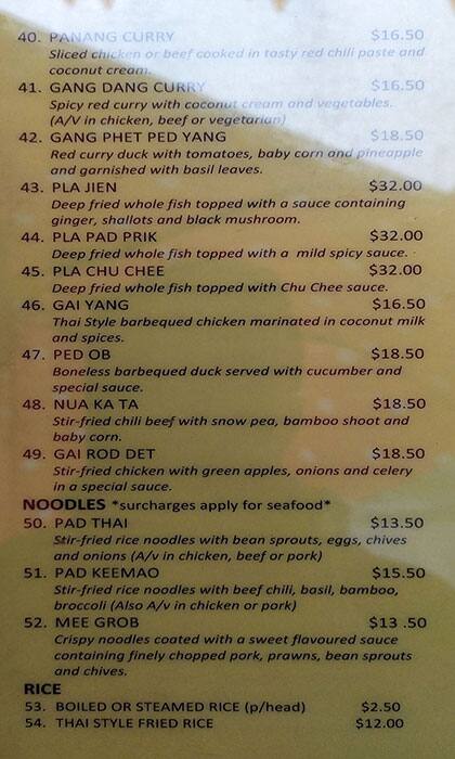 Menu at 3 Junction Thai restaurant, Penrith