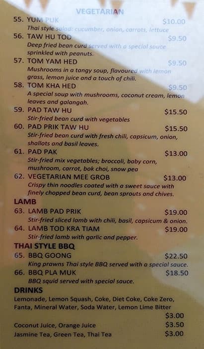 Menu at 3 Junction Thai restaurant, Penrith