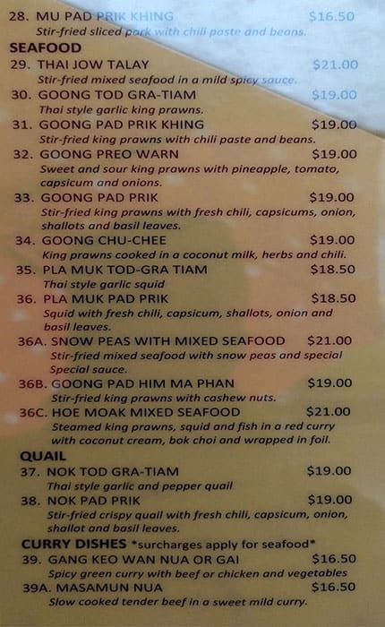 Menu at 3 Junction Thai restaurant, Penrith