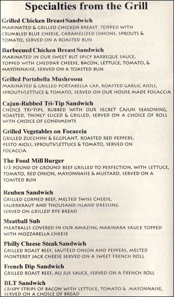 Menu at The Food Mill - Pizzeria & Grill, Napa