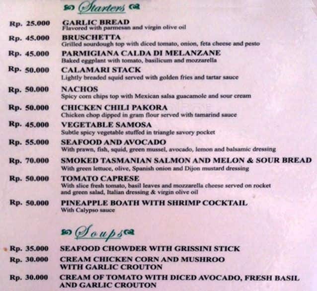 Menu at Batu Bata - Besakih Beach Hotel, Mengwi