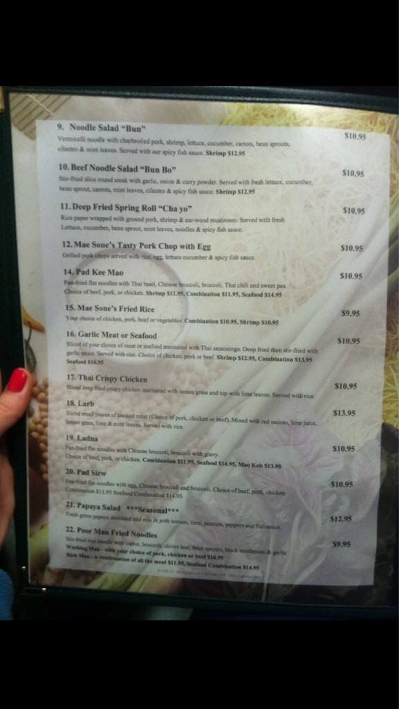 Menu at Mae sone Noodle House restaurant, Lafayette