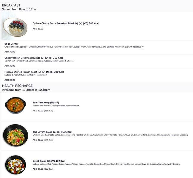 Menu of The Club Restaurant, Trade Centre Area, Dubai