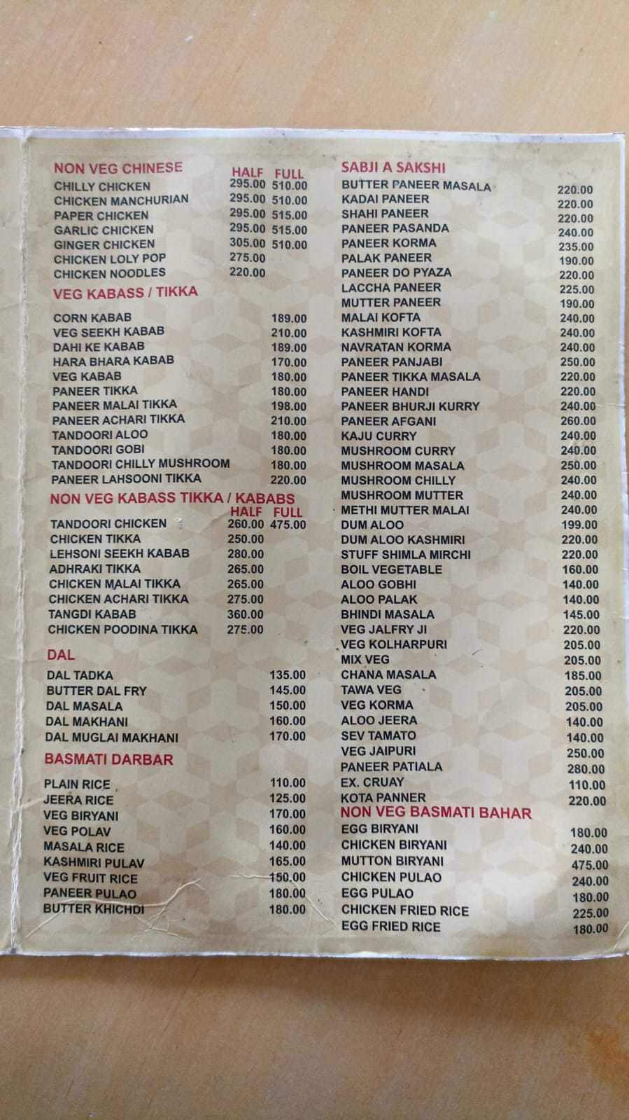Menu at Sakshi Dhaba, Bhopal, +M4Q