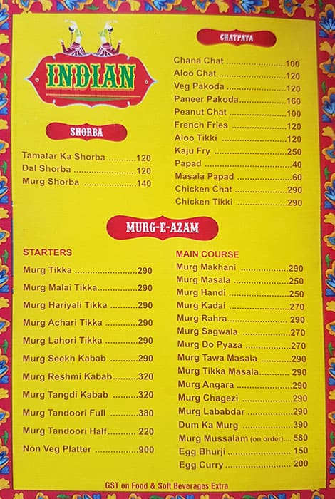 Menu at Urban Turban, Candolim