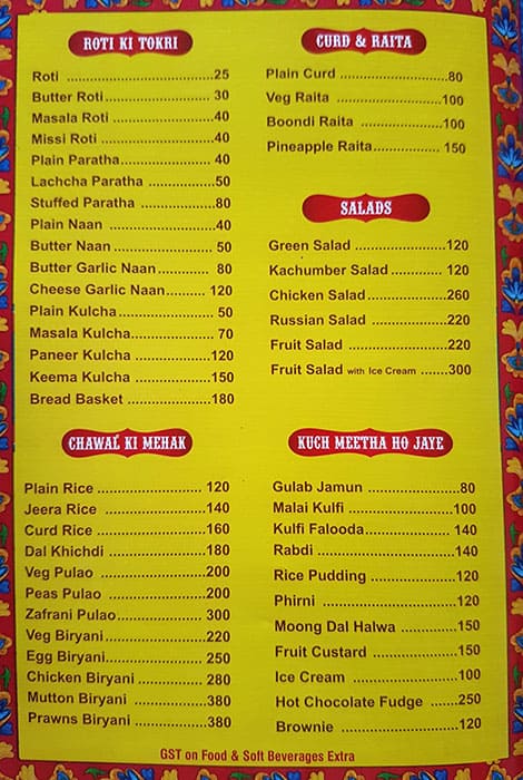 Menu at Urban Turban, Candolim