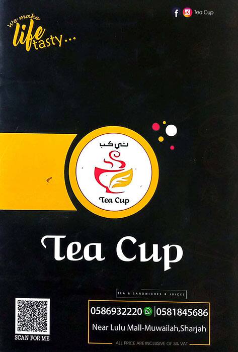 Menu of Tea Cup, Muwailih Commercial, Sharjah