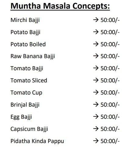 Menu of Maa Muntha Gaadha Vinuma, Patancheru, Hyderabad