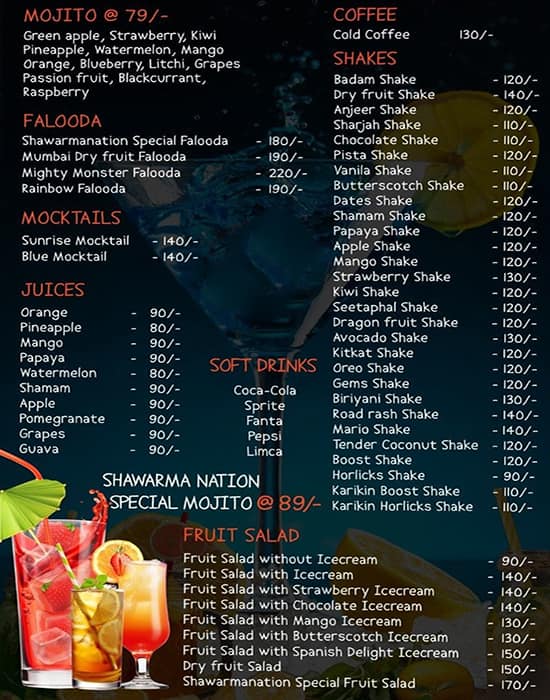 Menu of Shawarma Nation, Palayam, Trivandrum