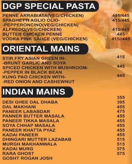 Menu of Dazzling Gran Palacio, Sigra, Varanasi